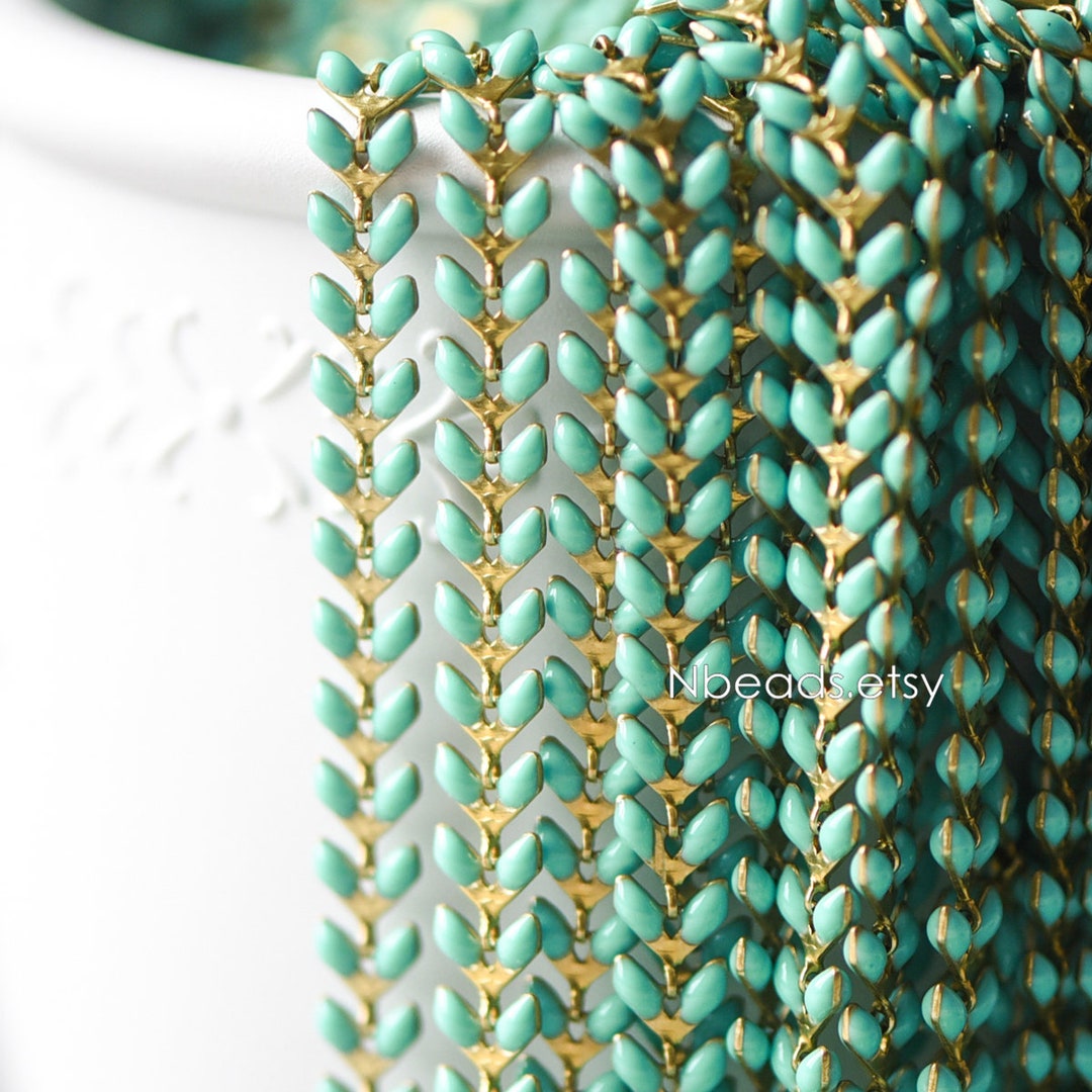 Mint Green Enamel Brass Arrow Chain 6mm, Flat Chevron Chain ...