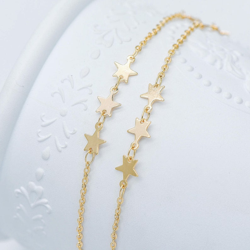Gold Star Beaded Chain 6.6mm Gold Plated Brass Star Link - Etsy