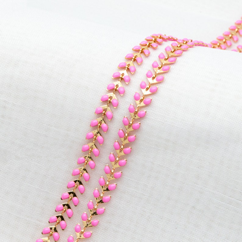 Gold Plated Brass Enamel Chevron Chain 6.3mm, Herringbone Flat Arrow ...
