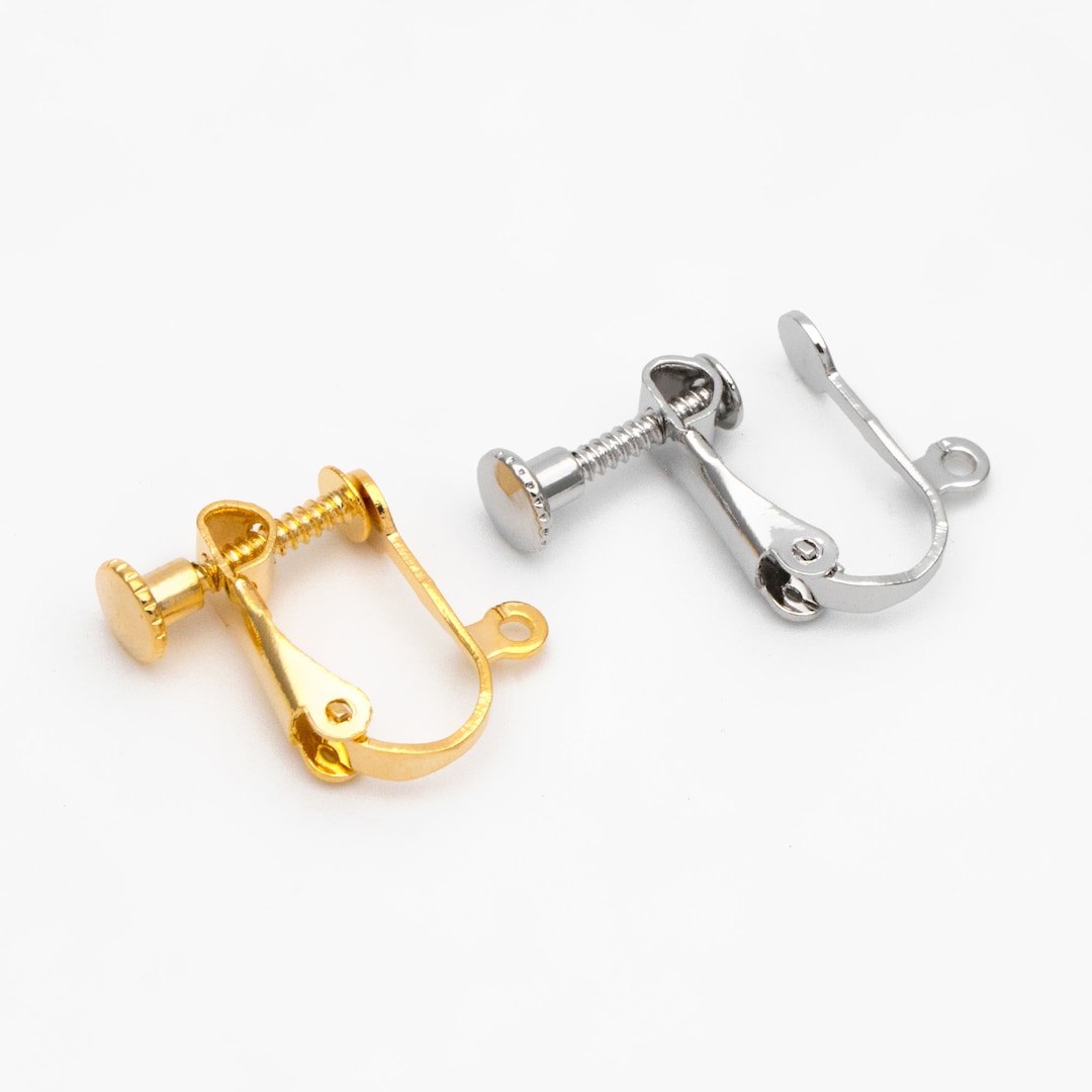 10pcs Gold/ Silver Clip-on Ear Wire, Adjustable With Hinged Screwback ...