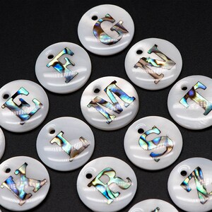 Abalone Shell Alphabet Charms, English Letter Beads, Round Disc Coin ...