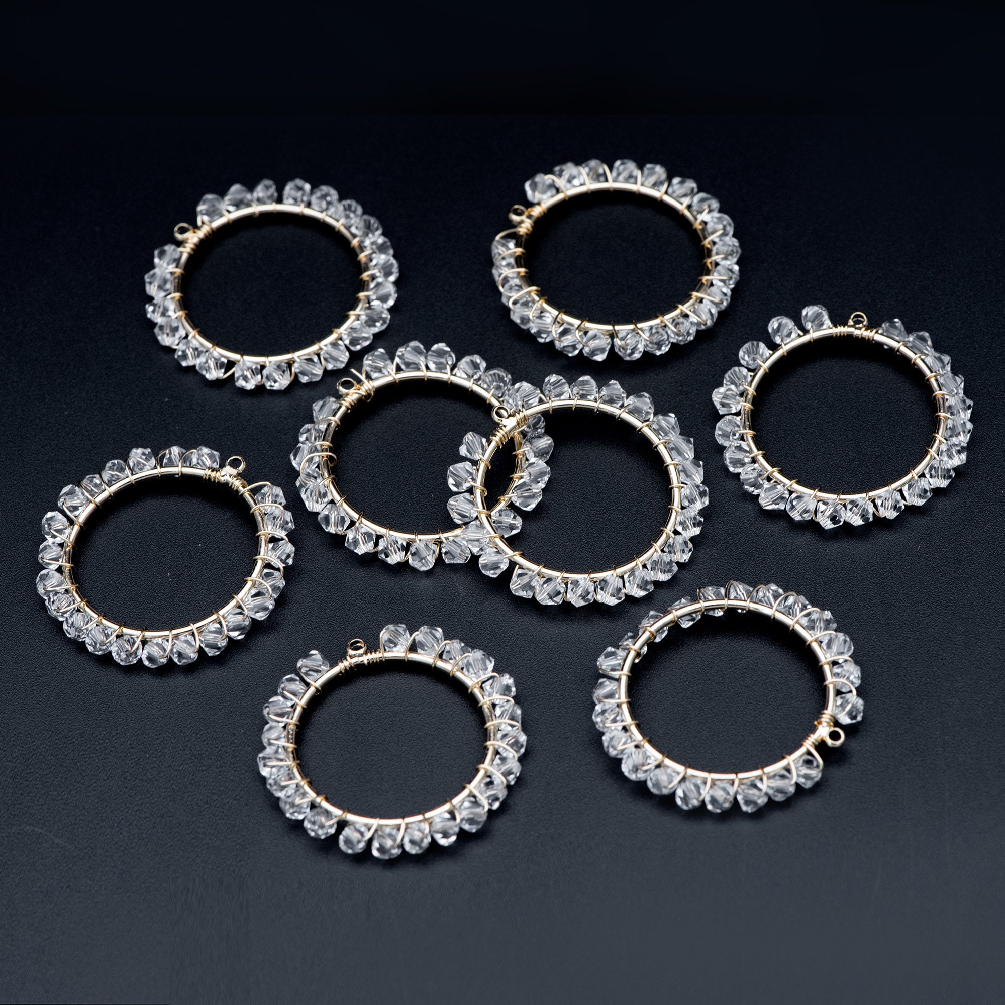 10pcs Gold Beaded 29mm Round Circle Charms , Wired Crystal Beads ...