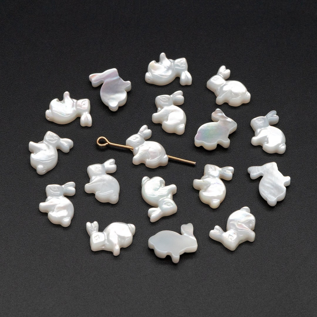 4pcs White Mother of Pearl Shell Rabbit Beads, MOP Animal Charms (V1431 ...