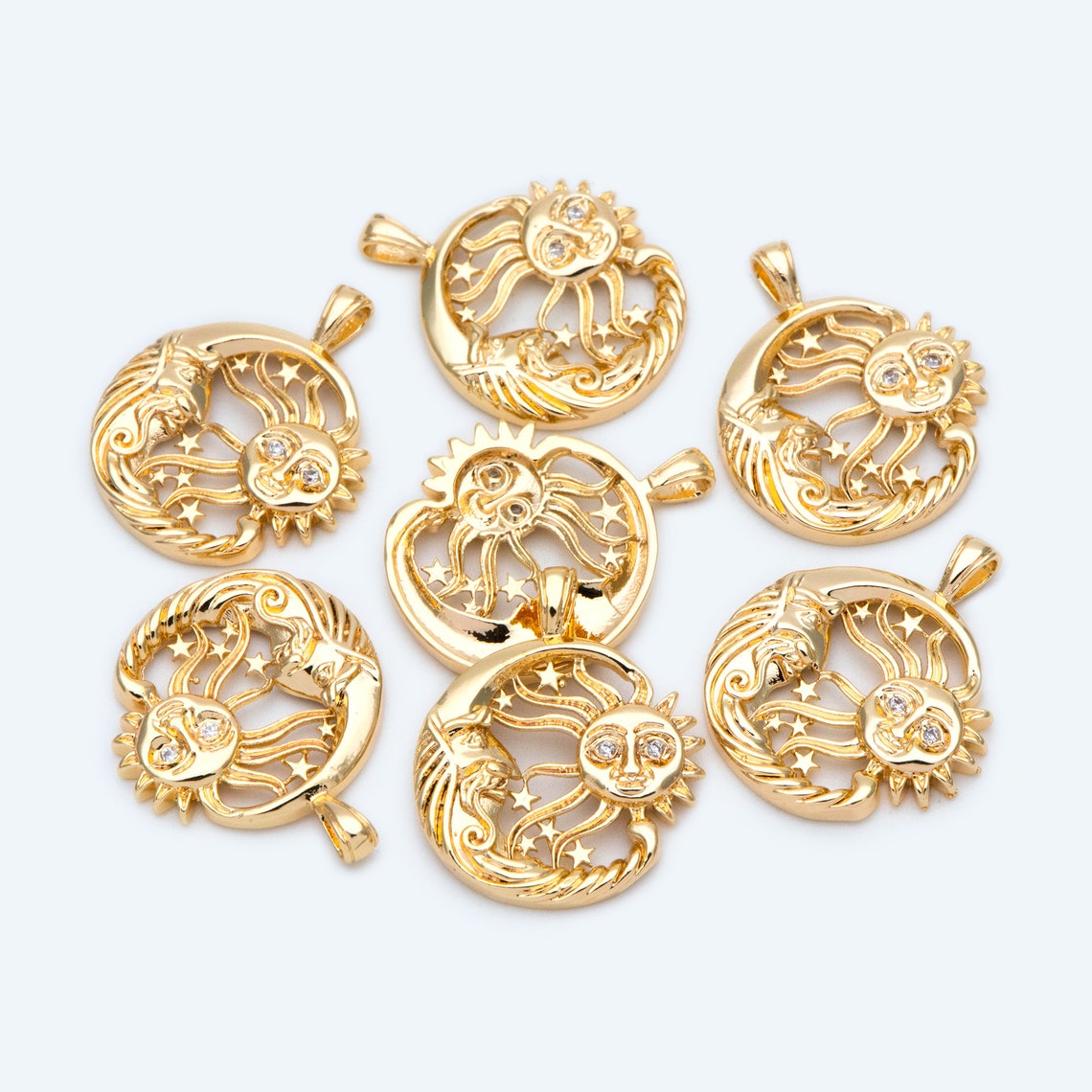4pcs Sun and Moon Charms 25x20mm 18K Gold Plated Brass CZ | Etsy