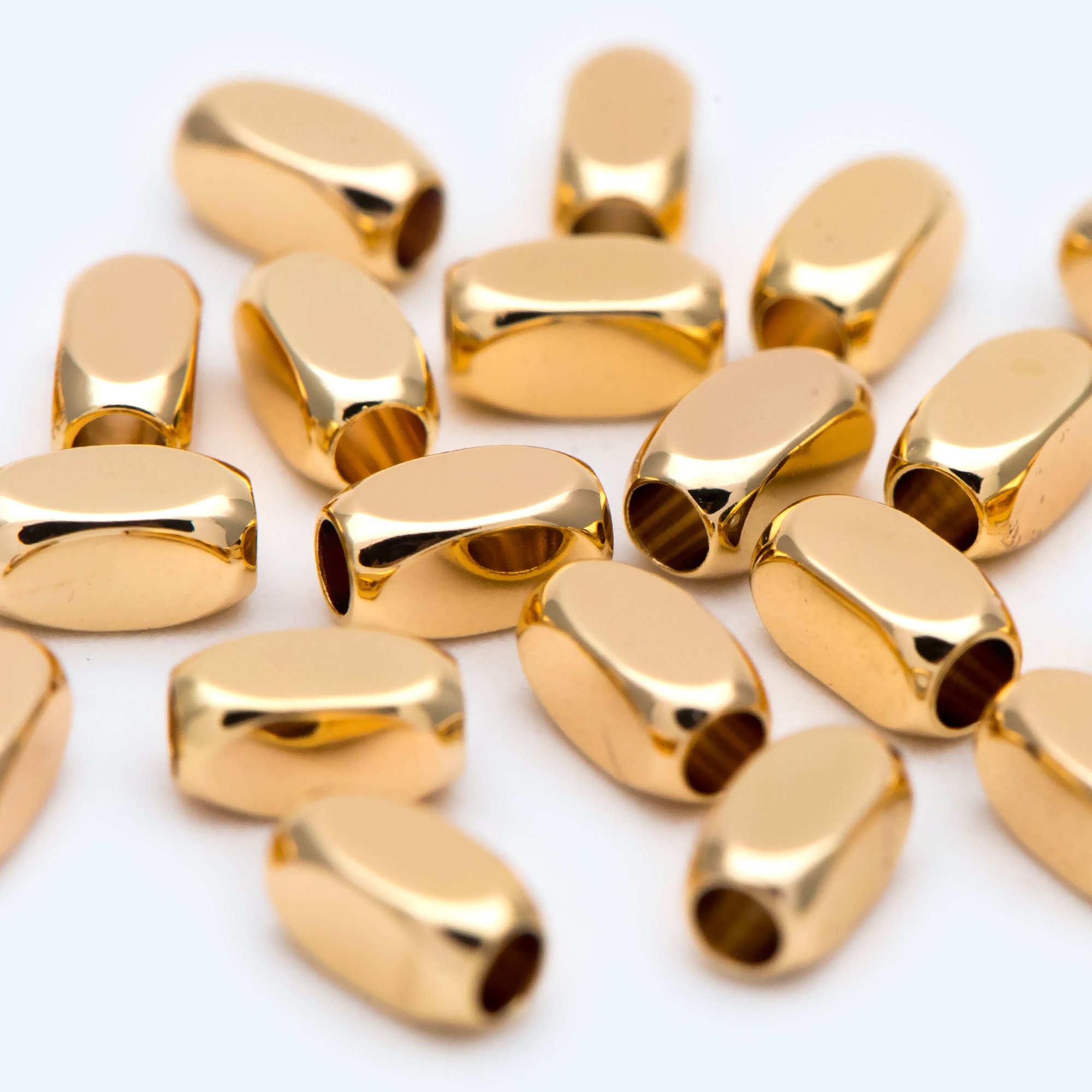 20pcs Gold Tube Beads 6x3mm, 18K Gold Plated Brass, Oval Tube Spacer ...