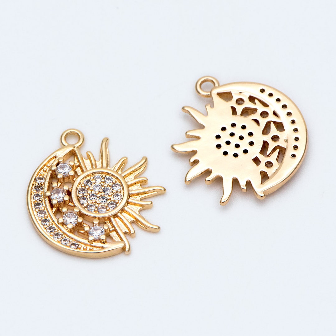 4pcs Sun and Moon Charms 16x19mm 18K Gold Plated Brass CZ - Etsy