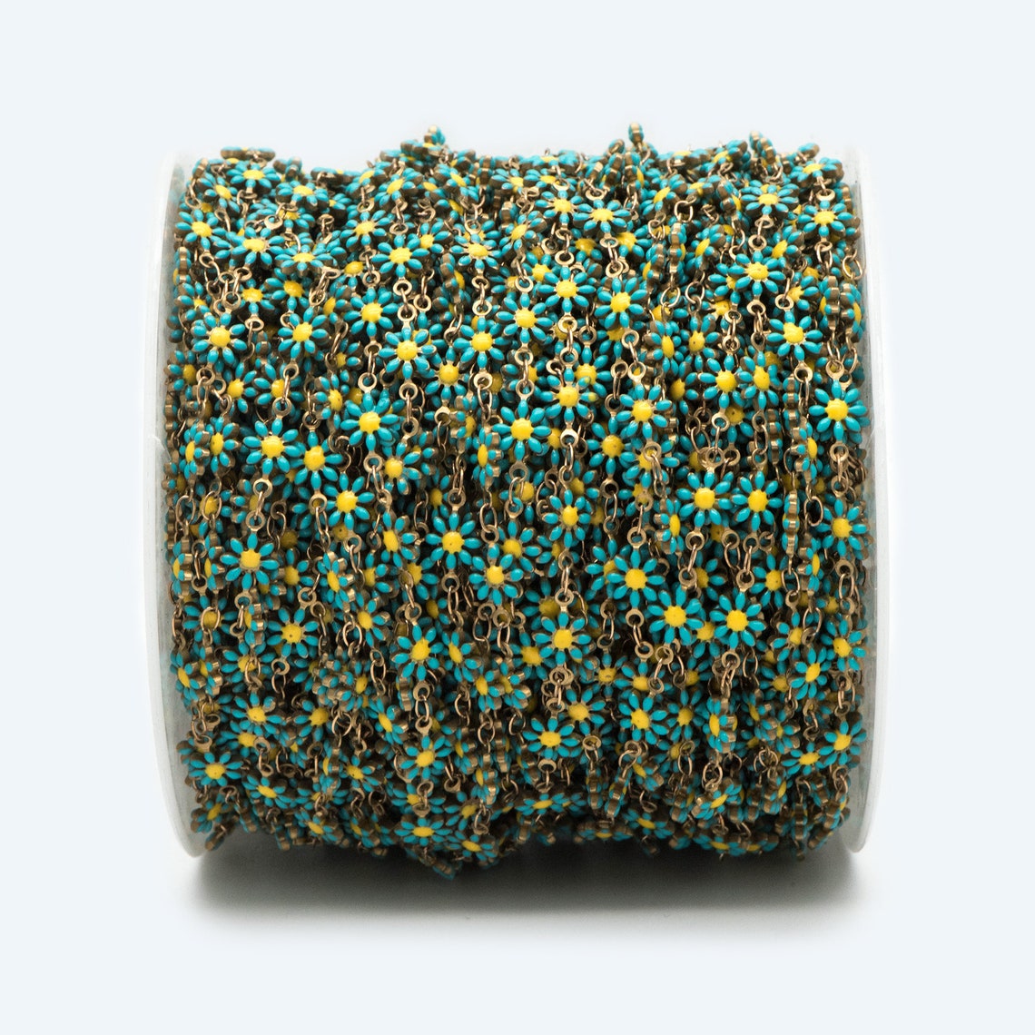 Enamel Flower Chain Daisy Chain Unplated Raw Brass Designer | Etsy