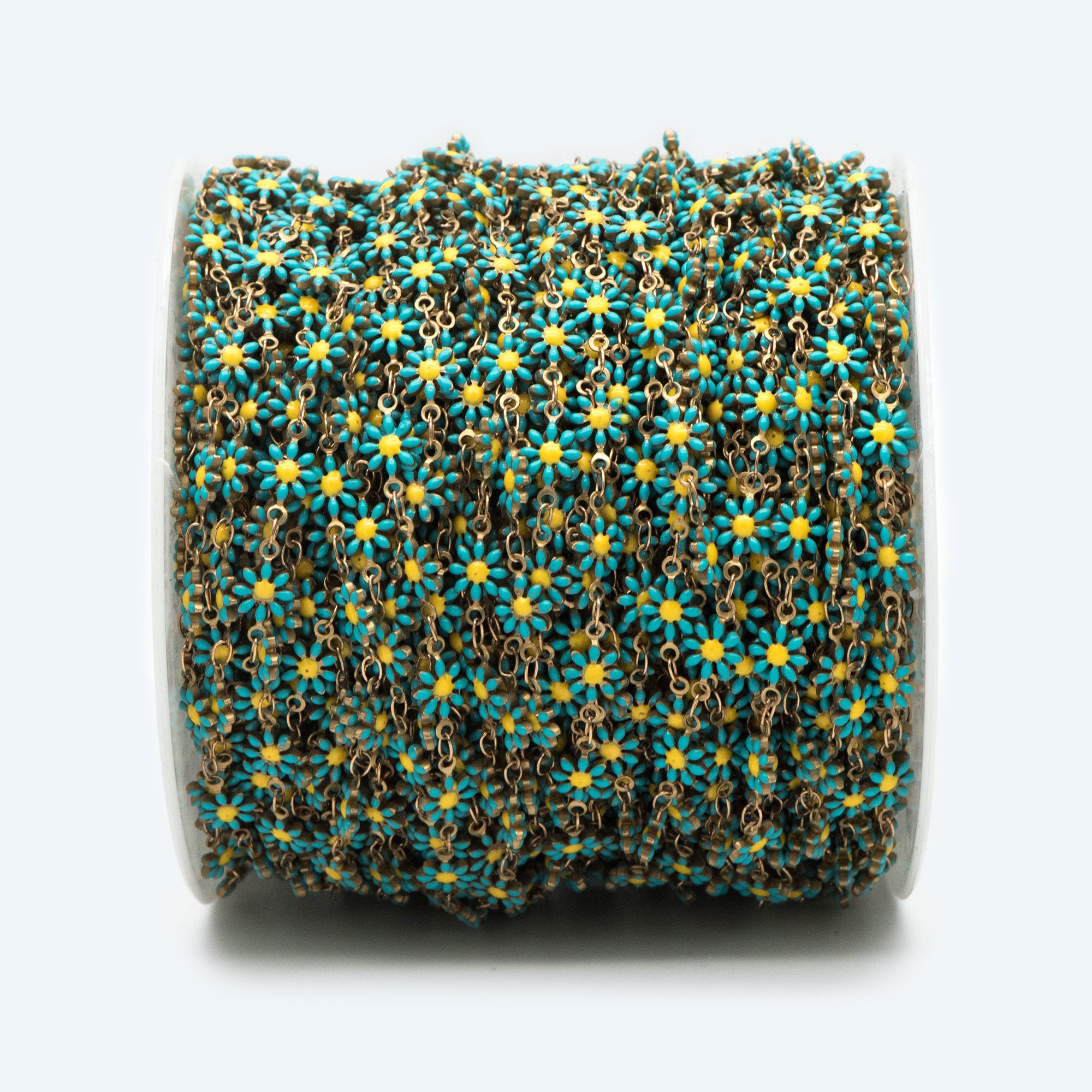 Enamel Flower Chain Daisy Chain Unplated Raw Brass Designer | Etsy