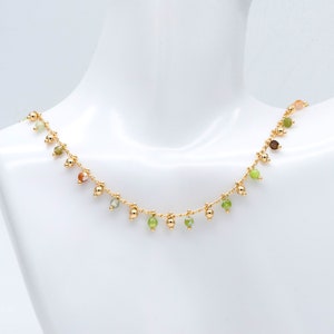 Gold Beaded Chain, Green Gemstone Chains, Curb Chain With 3.5mm Round ...
