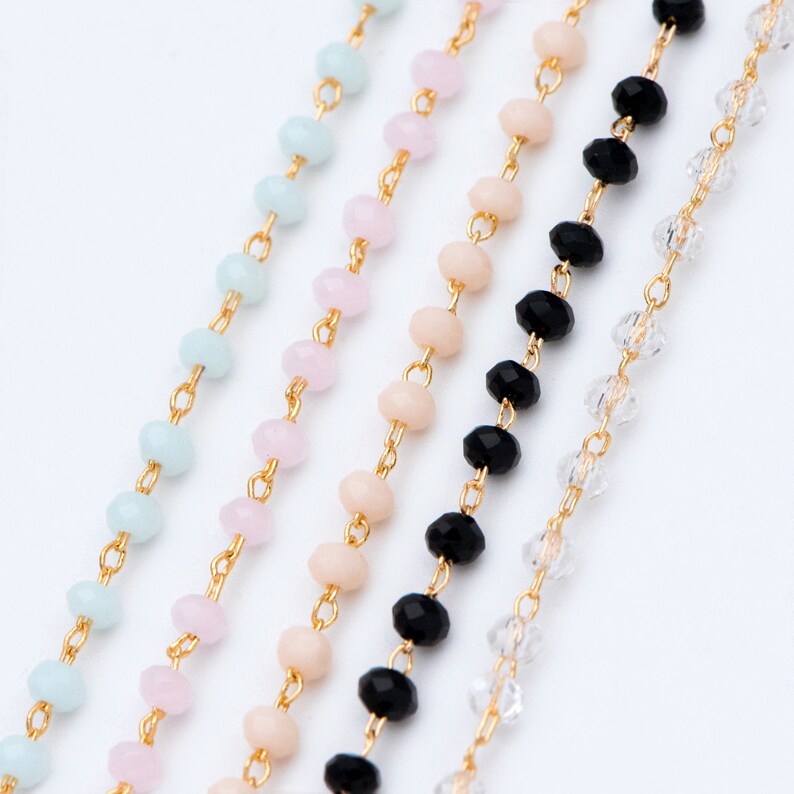 Gold Crystal Beaded Chain 3mm Thin Gold plated Brass Chain | Etsy