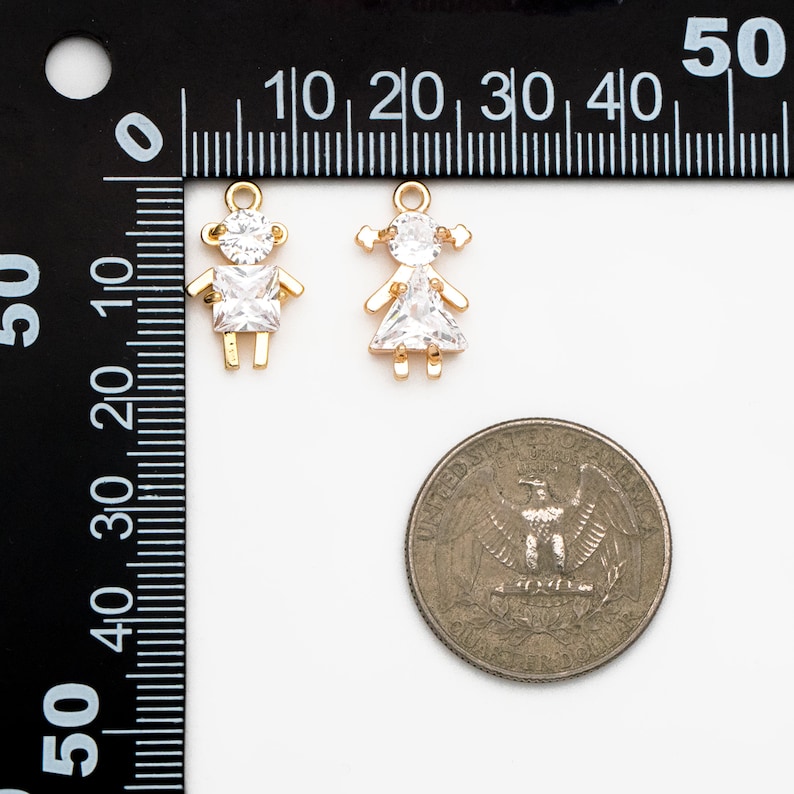 10pcs Gold Boy and Girl Charms 18mm, Gold Plated Brass Cubic Zirconia ...