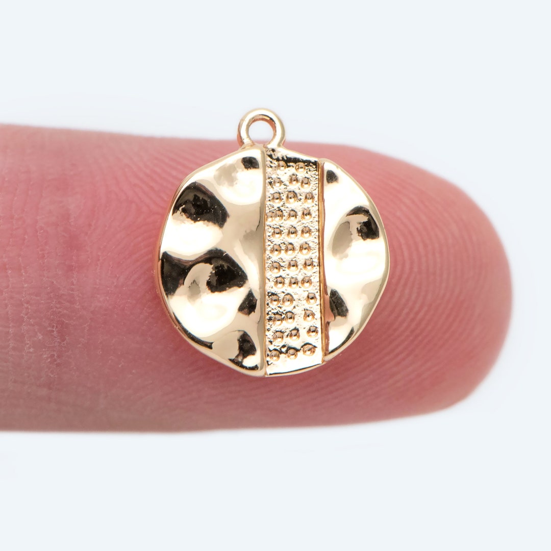 10pcs Hammered Disc Charms 12mm, Gold Plated Brass Tags, Round Disk ...