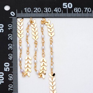 Gold Chevron Chain With Faux Pearl Connector, 18K Gold Plated Brass ...