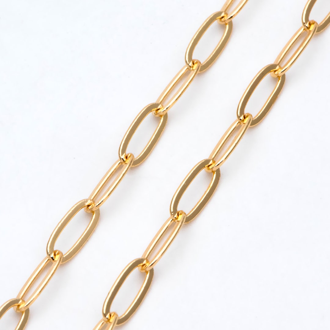 Gold Plated Brass Oval Chain, Gold Link Chain, 11x5mm, Flat Drawn Cable ...