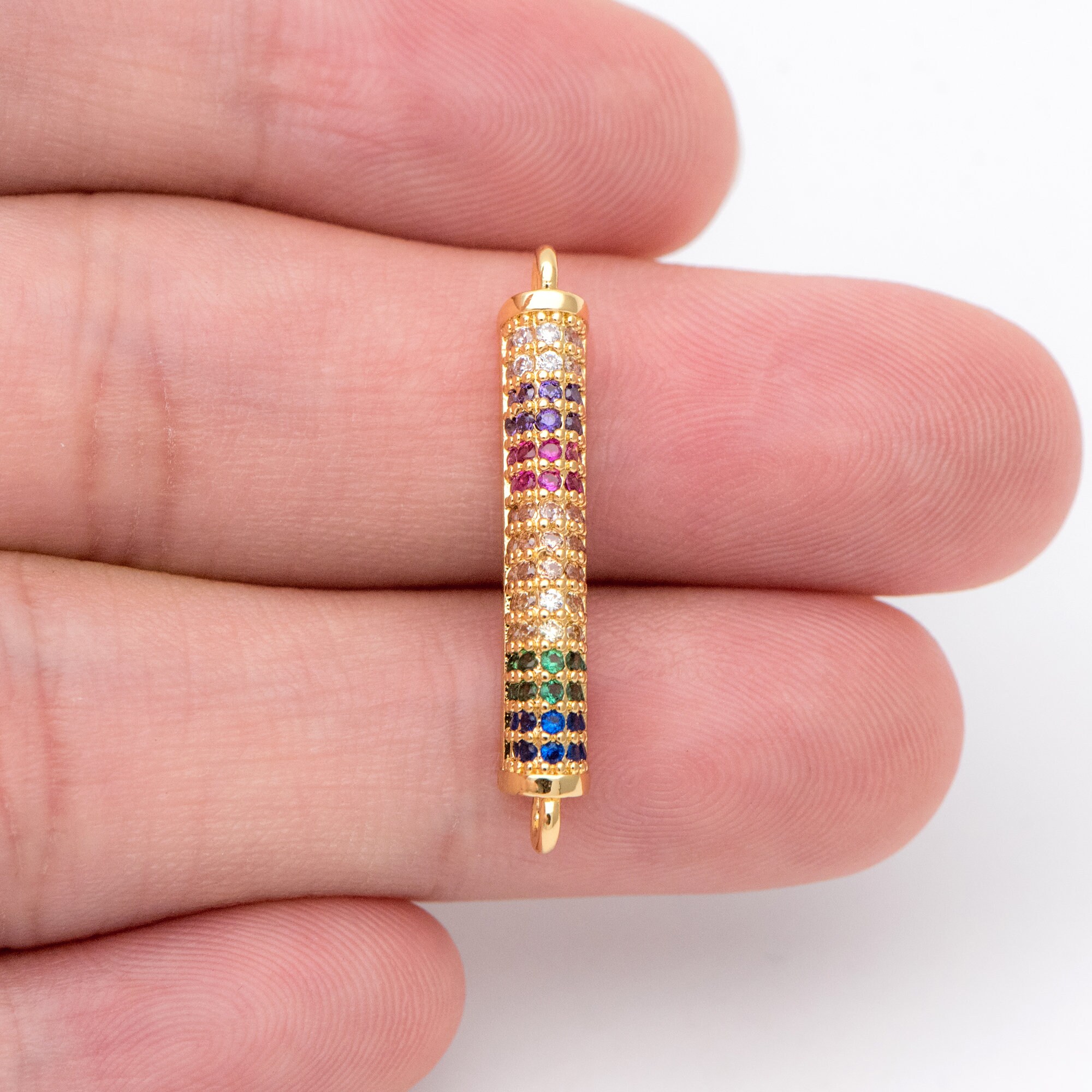 4pcs Rainbow CZ Tube Connector 27.5x4mm 18K Gold Plated Brass | Etsy