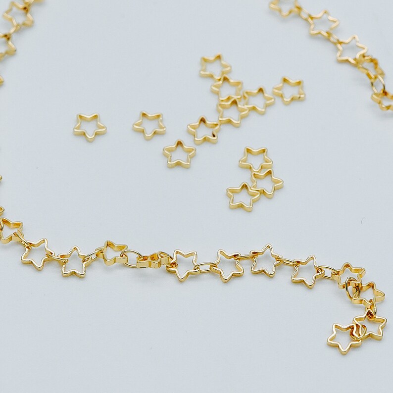 50pcs Gold Star Link Charms 5mm, Real Gold Plated Brass, Geometric Star ...
