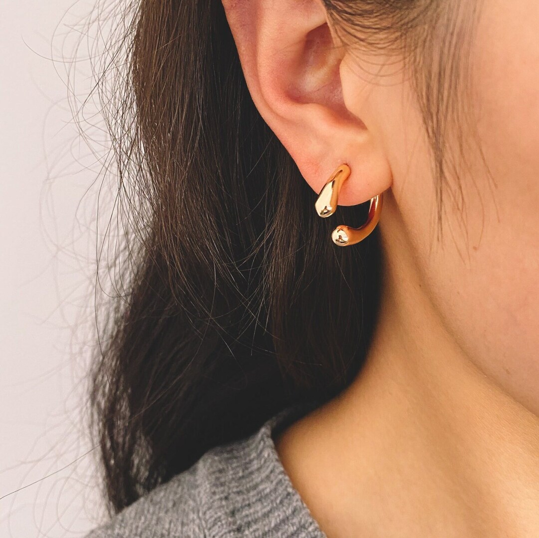 4pcs Gold Curved Bar Ear Post With Ear Back, C Shaped Earring Posts ...