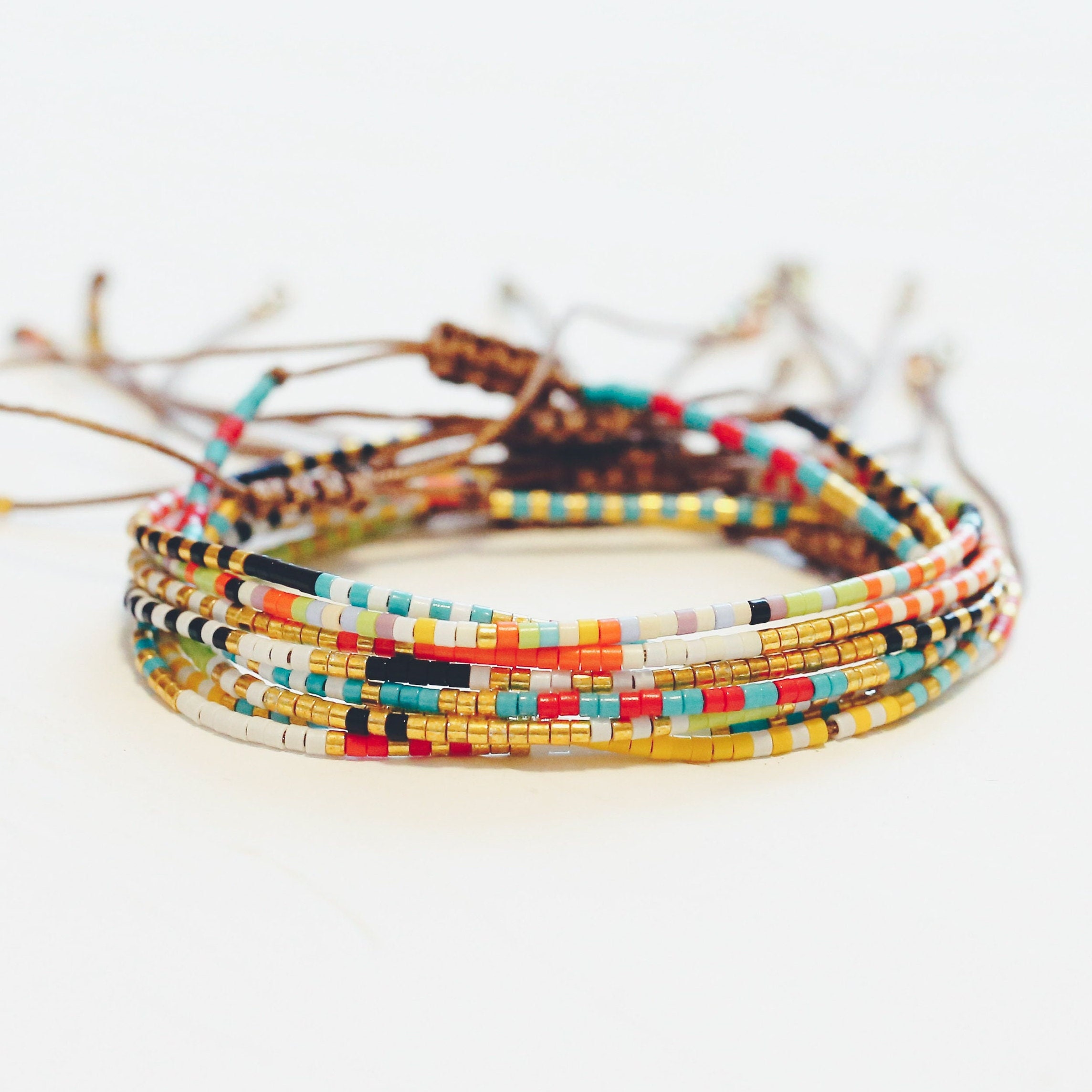 5 Adjustable String Bracelets Seed Bead Bracelet Beach - Etsy