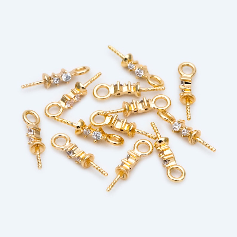 10pcs CZ Pave Gold Pearl Setting DIY Charm Drop Bail Peg - Etsy