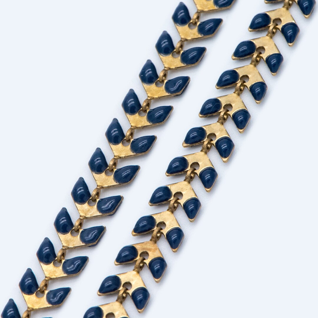 Dark Blue Enamel Brass Arrow Chain 6mm, Flat Chevron Chain, Herringbone ...