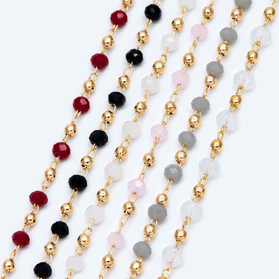 Gold Crystal Beaded Chains Gold Plated Brass Cable Chain - Etsy