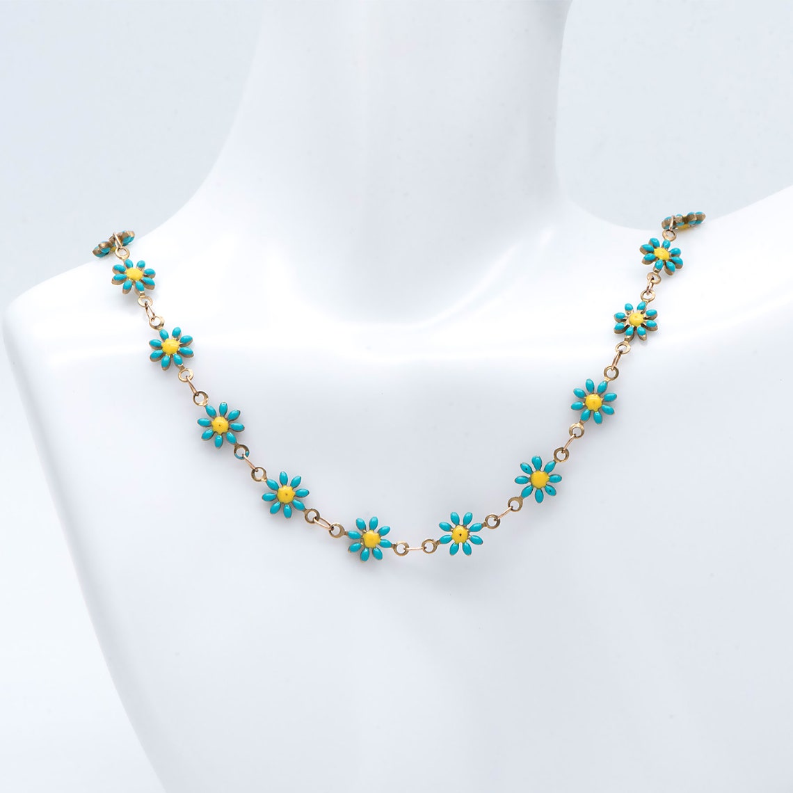 Enamel Flower Chain Daisy Chain Unplated Raw Brass Designer | Etsy