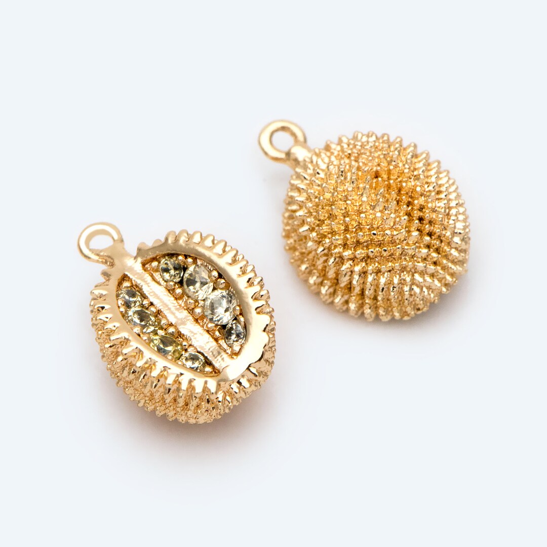 4pcs CZ Pave Gold Durian Charms, Fruit Charm, 3D Durian Pendants GB ...
