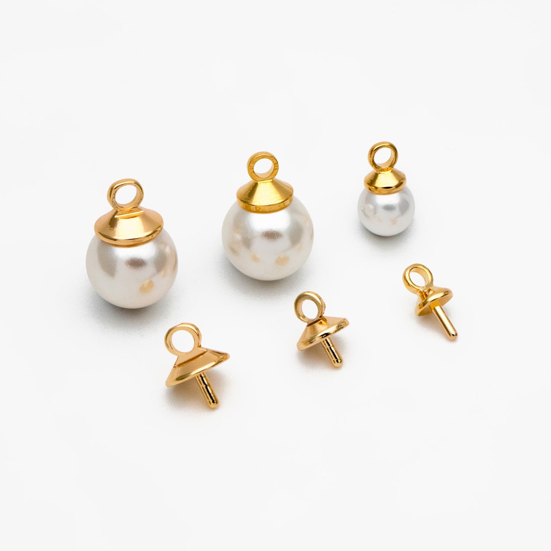 20pcs Gold Plated Brass Peg Bail for Half Drilled Pearls or Stones ...