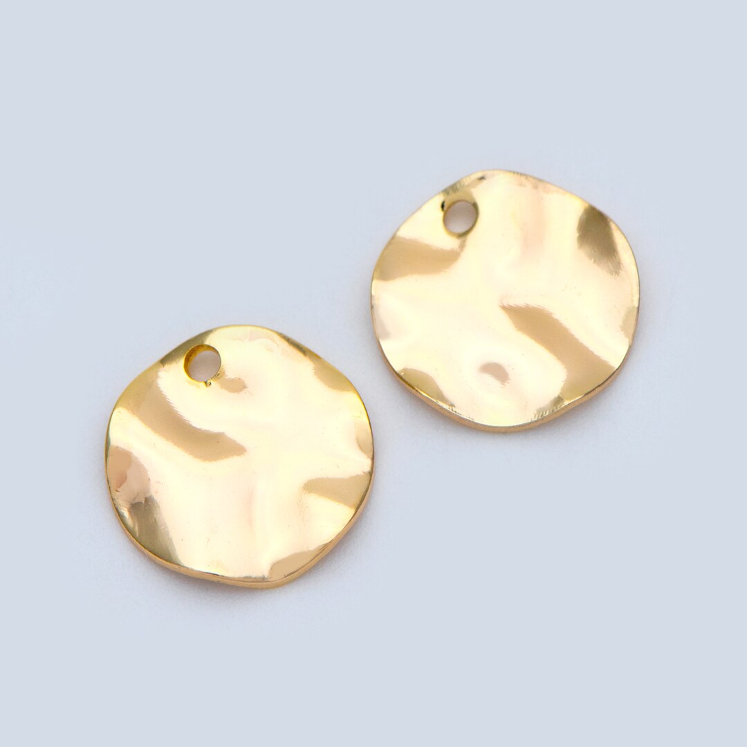 10pcs Hammered Disc Charms 12mm, Polished Gold Plated Brass Tags, Round ...