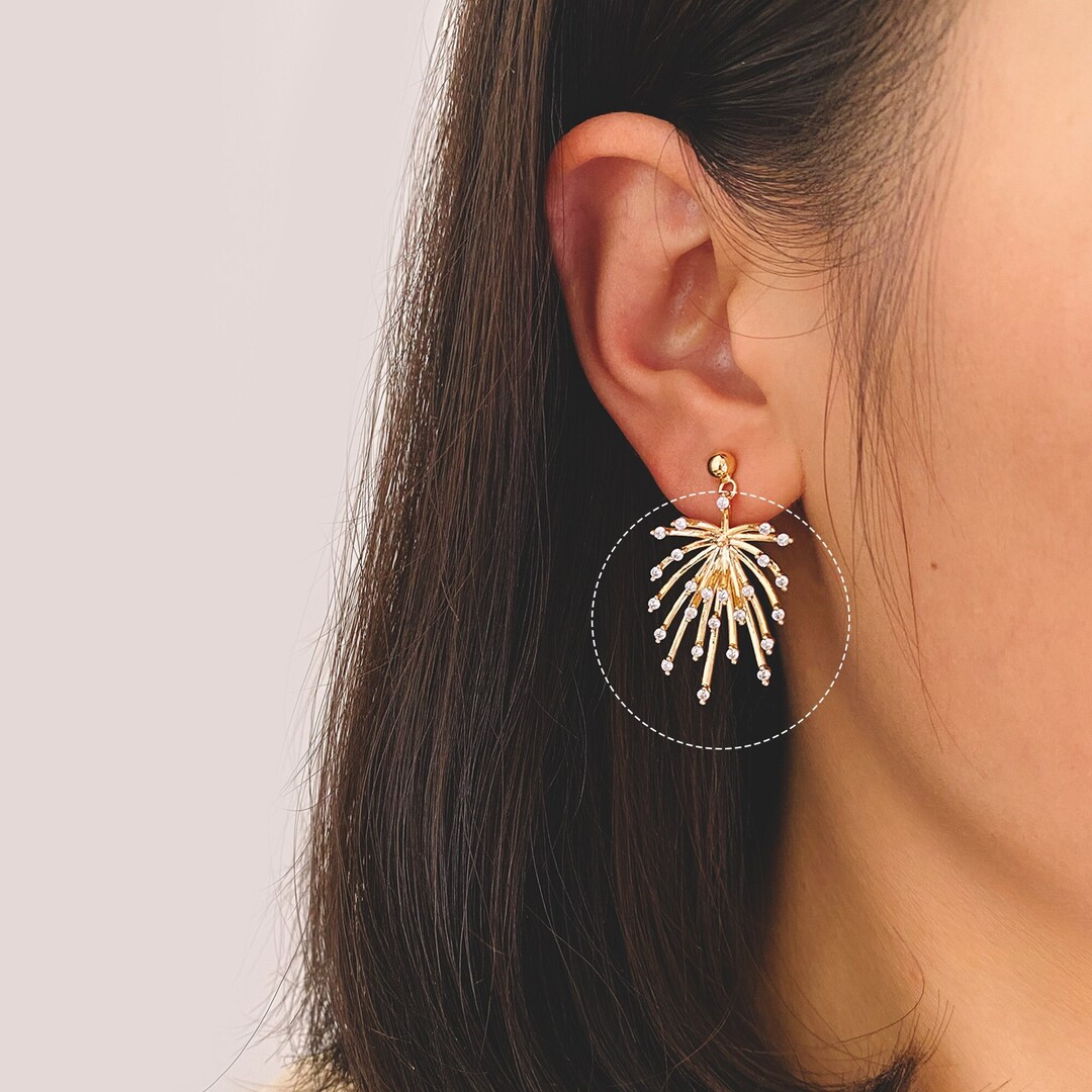 4pcs CZ Pave Gold Fireworks Charm 27x14mm, DIY Pendant Drop Bail, Peg ...