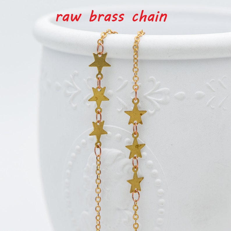 Raw Brass Star Beaded Chain 6.6mm Unplated Star Link Chain - Etsy