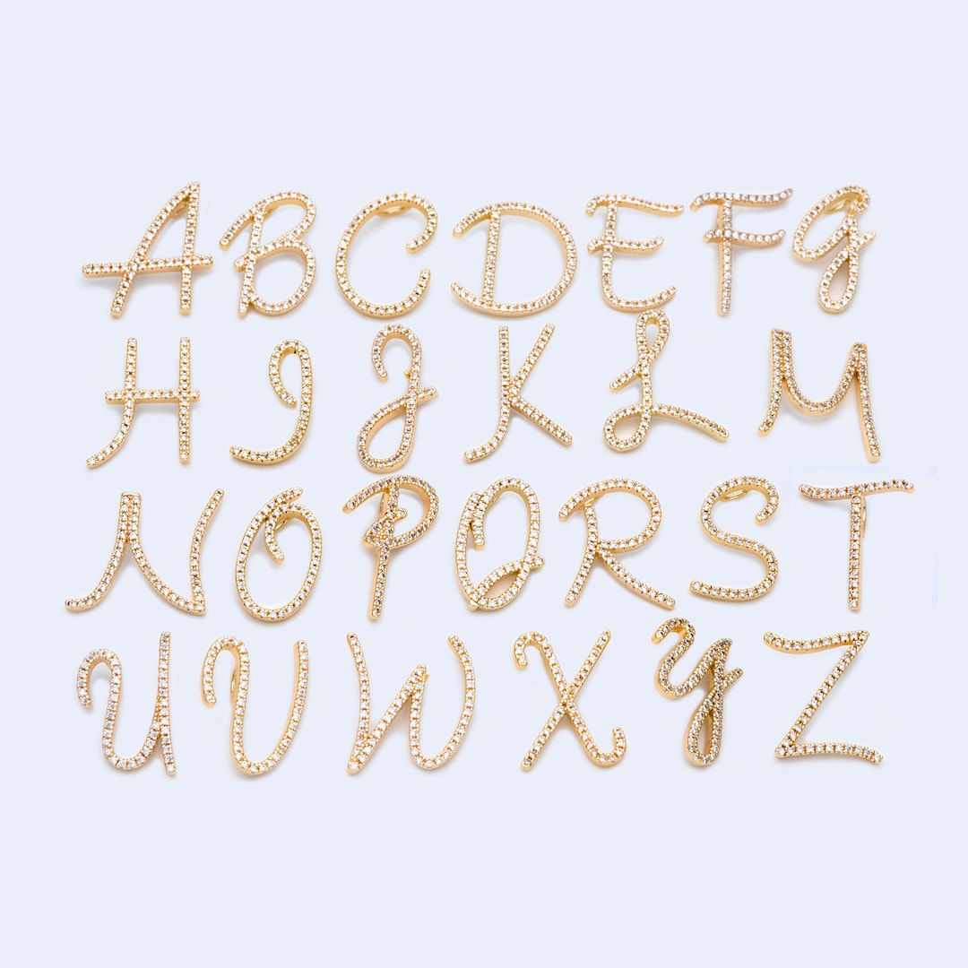 CZ Pave Gold Alphabet Pendants, 18K Gold Plated Brass, Personalized ...
