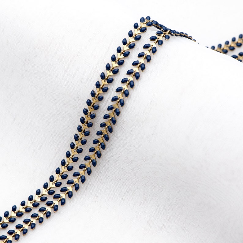 Dark Blue Enamel Brass Arrow Chain 6mm, Flat Chevron Chain, Herringbone ...