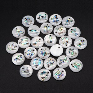 Abalone Shell Alphabet Charms, English Letter Beads, Round Disc Coin ...