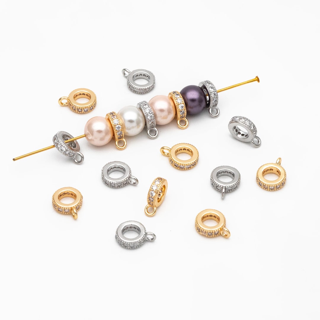 10pcs CZ Pave Gold/ Silver Bail Beads, Bail Charm Holder Spacer With ...