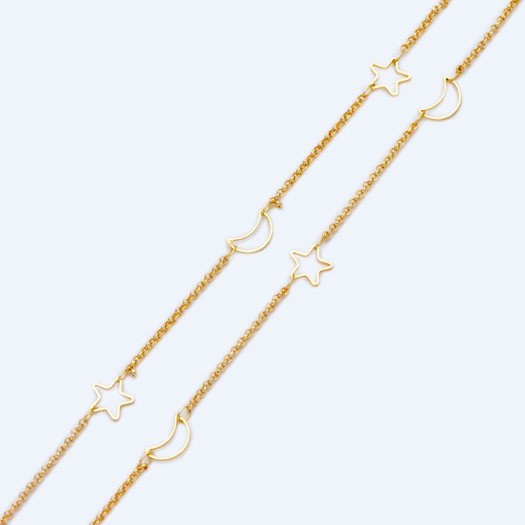 Gold Star and Moon Chain, 18K Gold Plated Brass Star and Crescent Chain ...