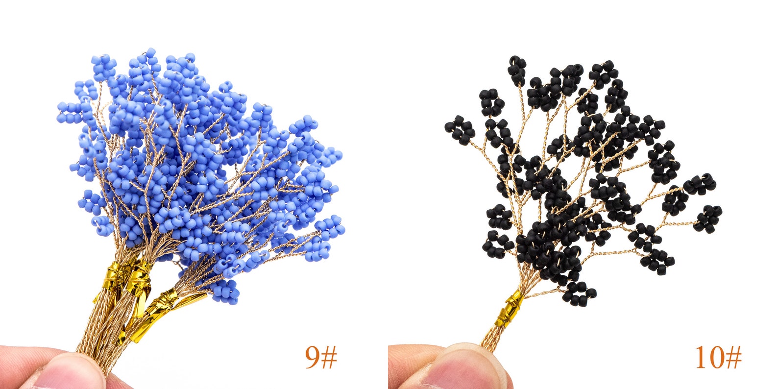 10pcs Beaded Leaf Sprigs on Gold Wire, Flower Tassel Hair Accessories ...