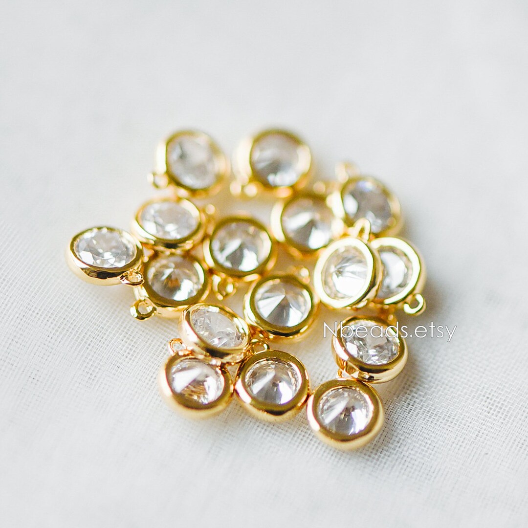 10pcs Gold Bezel Gemstone Charms 4.5/ 5.5/ 6/ 7.5mm, Real Gold Plated ...