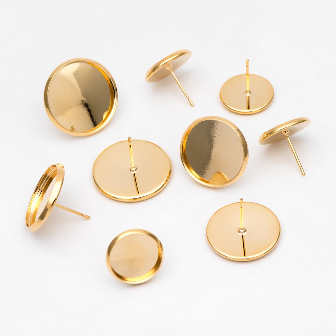 10pcs Gold Blank Base Tray Cabochon Earring Setting 12/ 16/ 18mm, Gold ...
