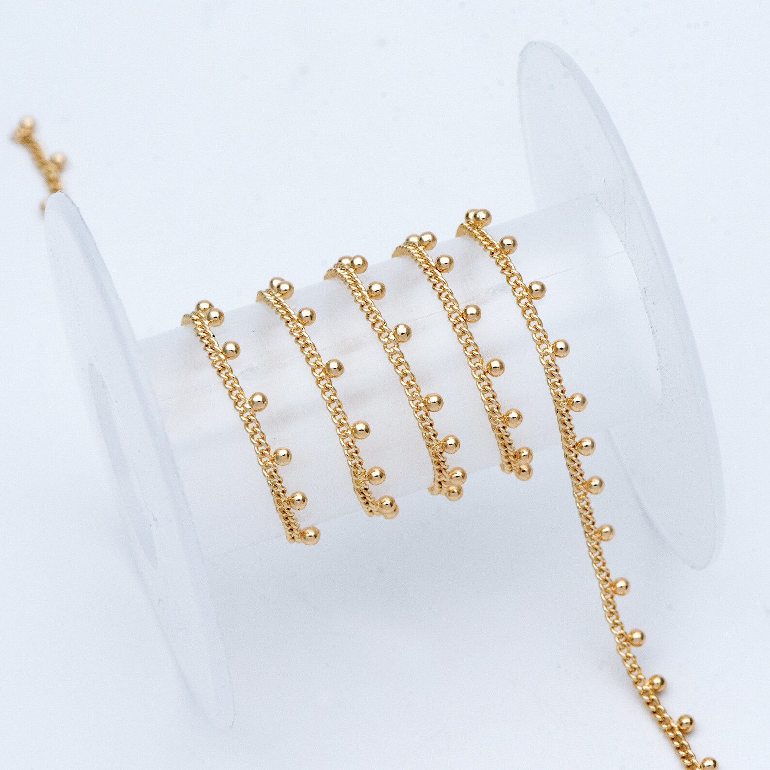 Gold Curb Chain With Ball Charms 18K Gold Plated Brass | Etsy