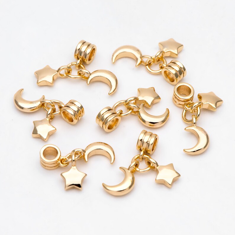 10pcs Moon Star Bracelet Charms 18K Gold Plated Brass Large - Etsy