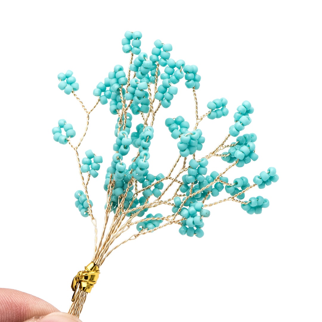 10pcs Beaded Leaf Sprigs on Gold Wire, Flower Tassel Hair Accessories ...