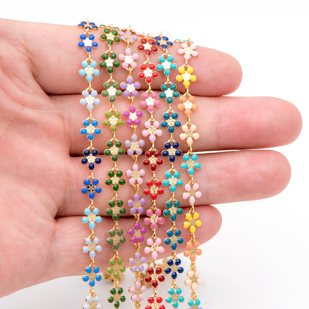 Mix Color Enamel Flower Chain, Gold Plated Brass Designer Chain 6mm ...