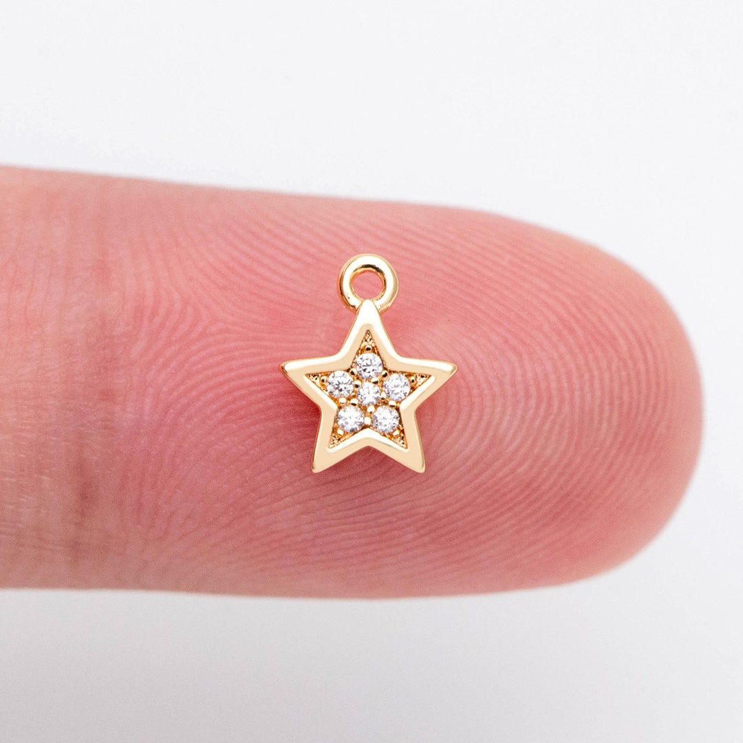 10pcs CZ Pave Gold Star Charm Pendant 8x6.5mm, Real Gold Plated Brass ...