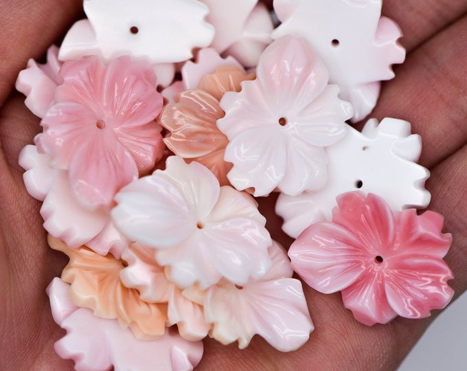5pcs Pink Queen Conch Shell Flower Carved Cabochon 25mm - Etsy
