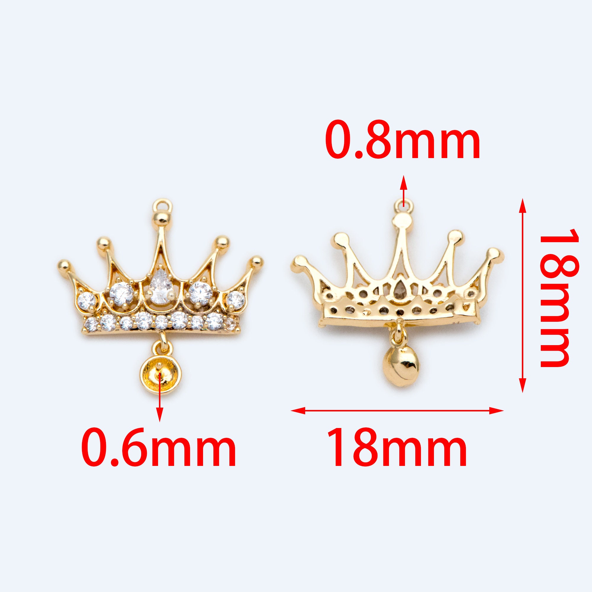4pcs Gold Crown Charm With Half Drilled Pearl Peg Real Gold - Etsy