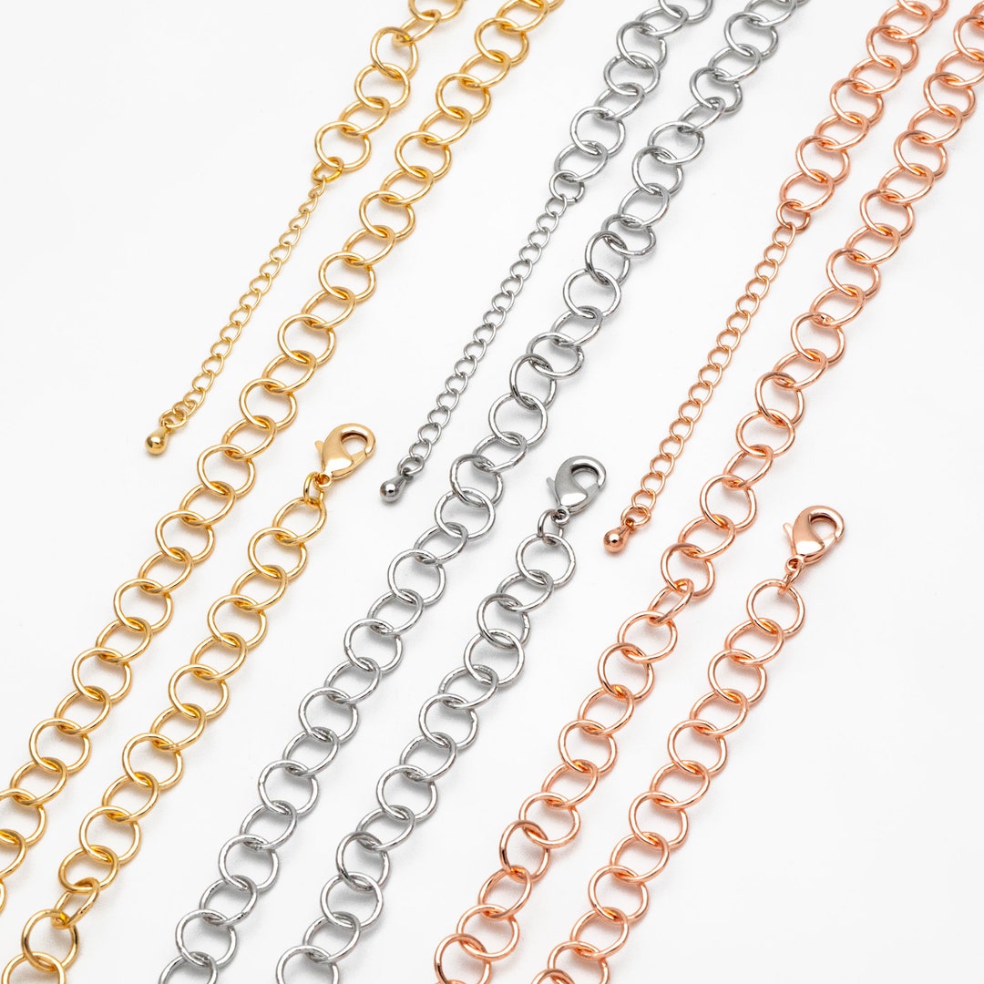 Gold/ Silver/ Rose Gold Circle Link Chains 8mm, Finished Bracelet ...