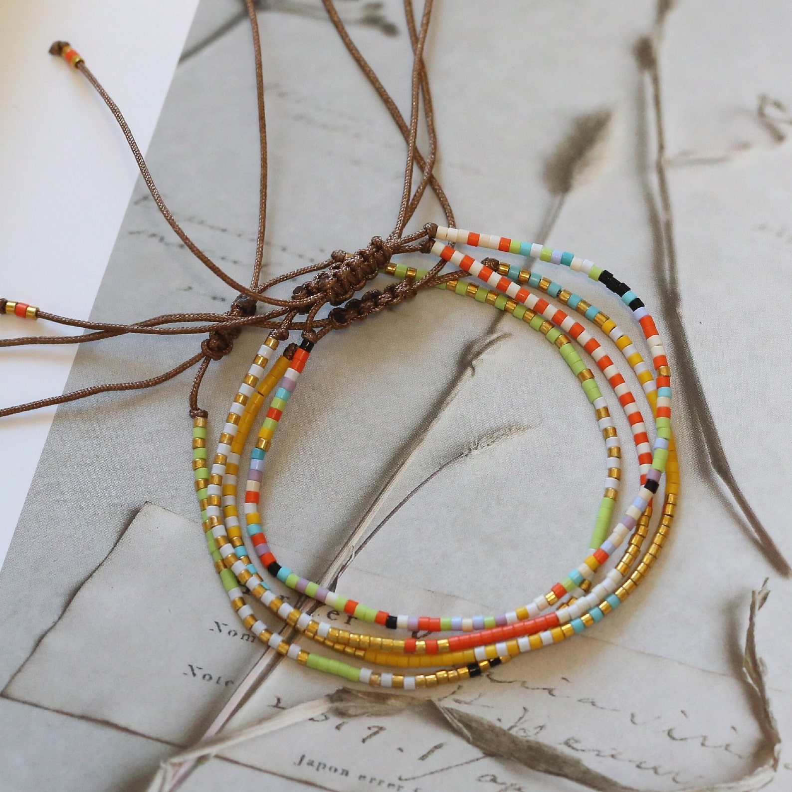 5 Adjustable String Bracelets Seed Bead Bracelet Beach - Etsy