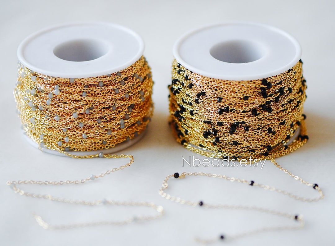 Gold Plated Brass Crystal Bead Chains, 1.8mm Beaded Chains With 3mm ...
