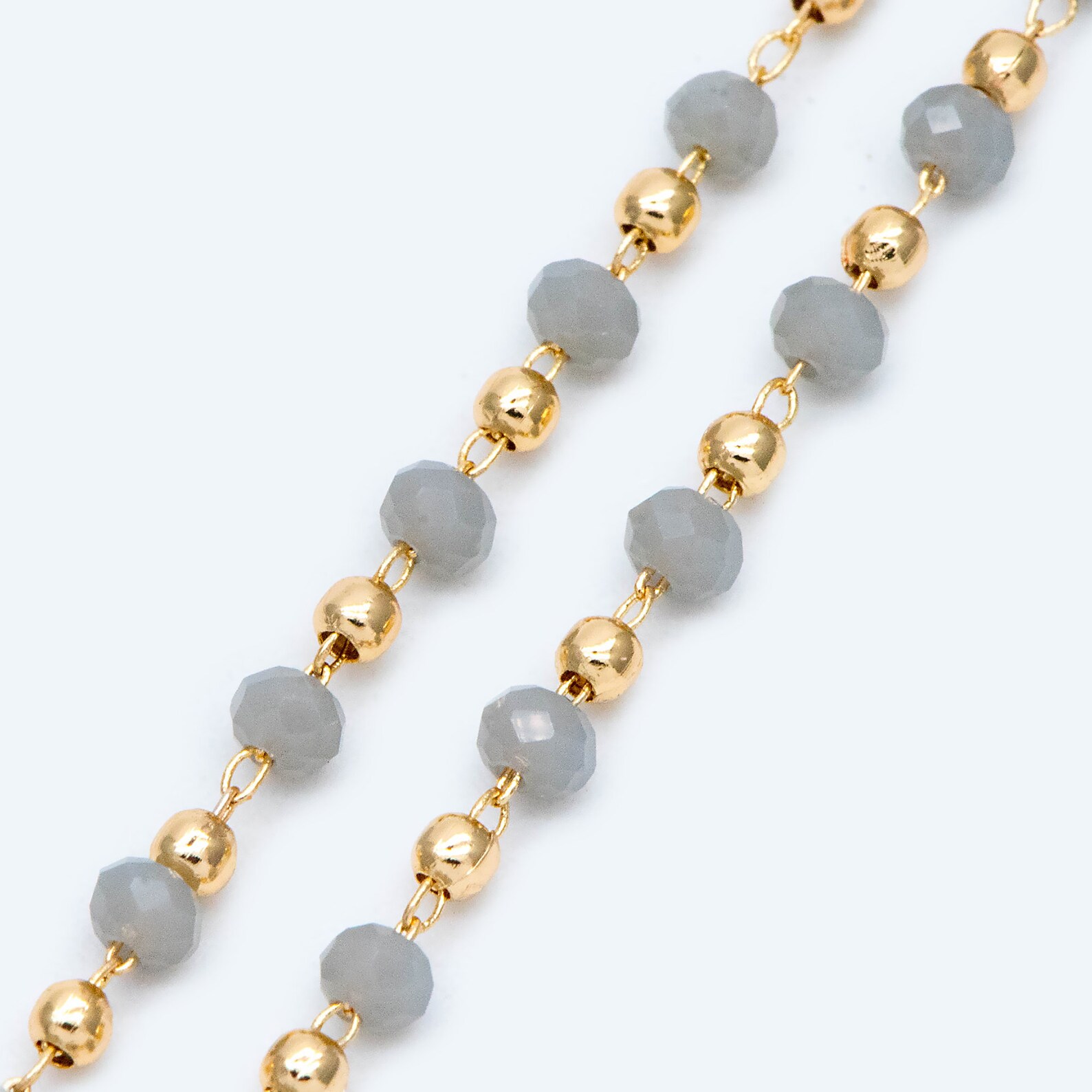 Gold Crystal Beaded Chains, Gold Plated Brass Cable Chain, 3mm Glass ...
